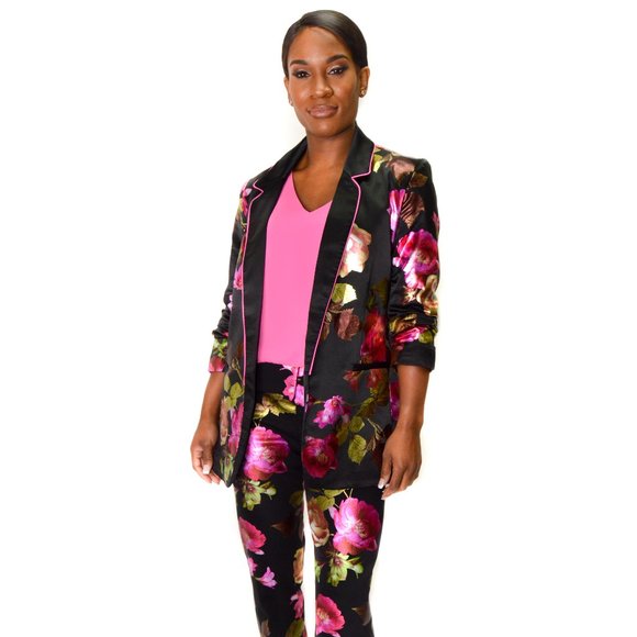 Jackets & Coats | Satin Black Rose Jacket | Poshmark